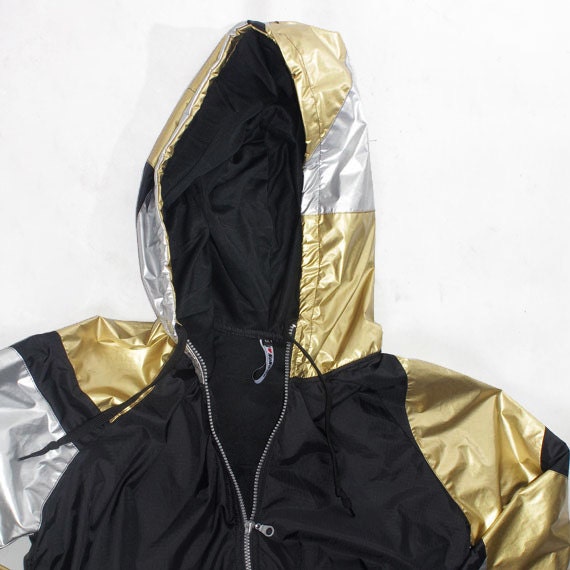 Gold Silver Patchwork Sleeve&Hood Unisex Windbreaker Hood
