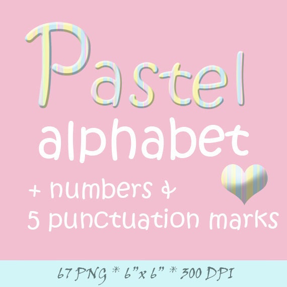 Pastel alphabet clipart with letters numbers and by LucyPlanet
