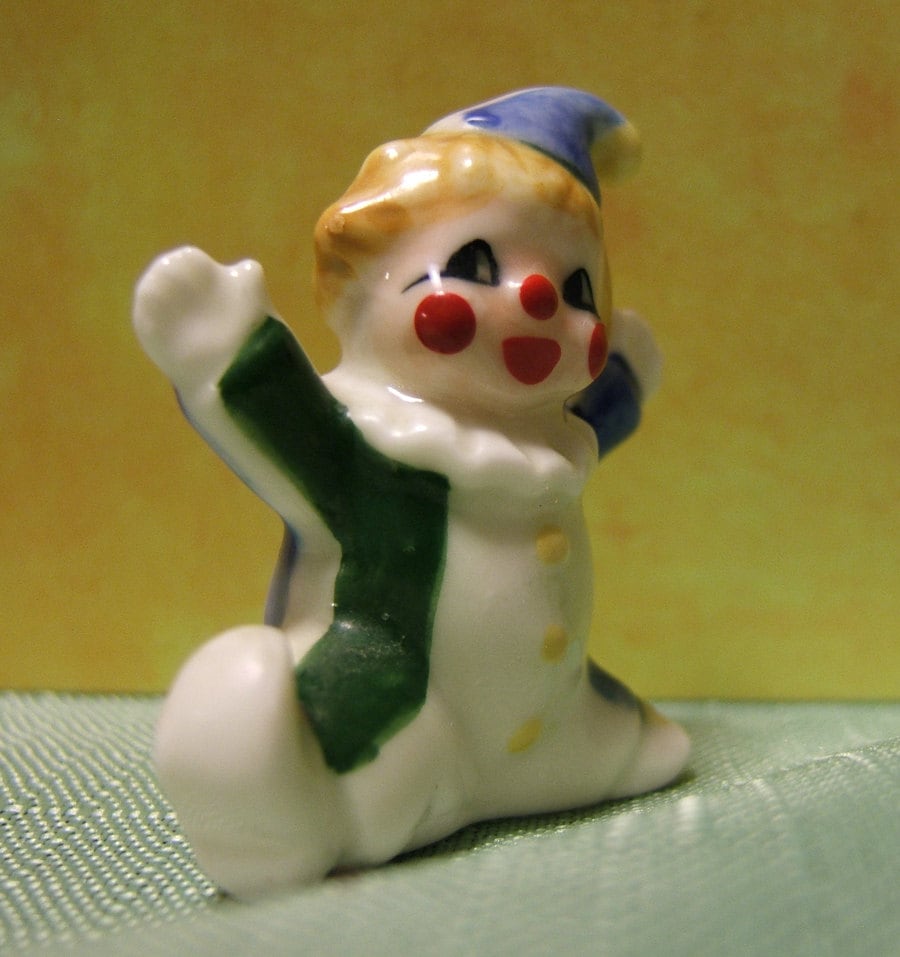 Vintage Porcelain Clown Miniature Clown Figurine Tiny