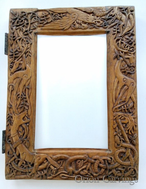 Celtic Animals Mirror Wood carving Handmade woodcarving 118