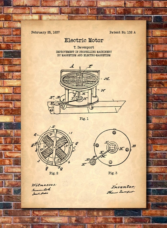 First Electric Motor Patent Print Art 1837