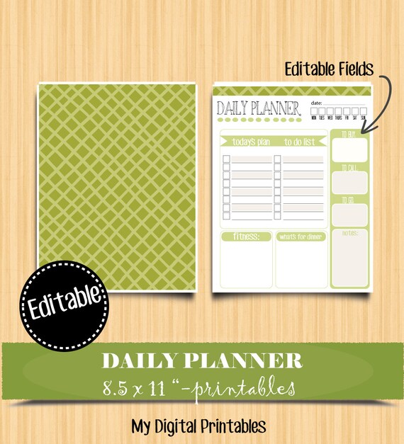 Items similar to Editable, Printable Day Planner Organizer in Lime ...