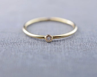 Tiny Diamond Ring | 14K Gold Diamond Ring | Conflict-free Diamond