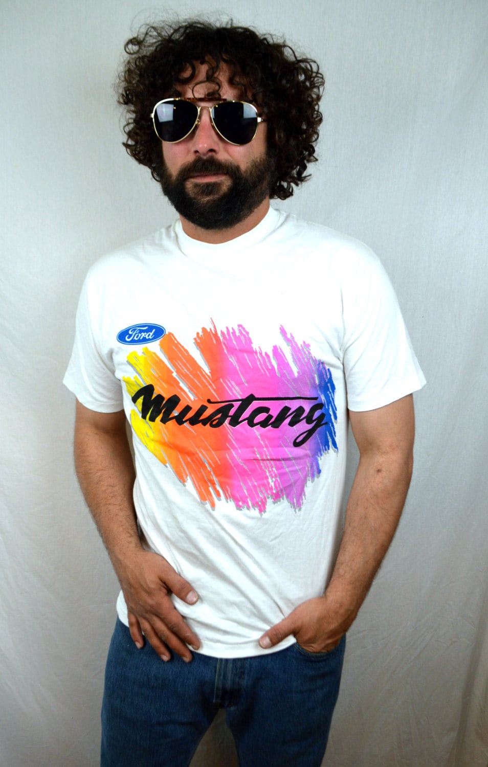 Vintage 80s 90s Ford Mustang Rainbow Neon Tee Shirt Tshirt – Haute Juice