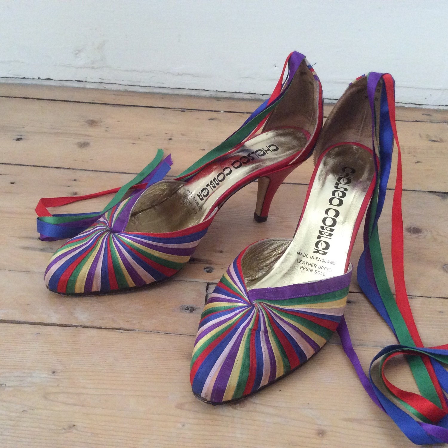 1970s Rainbow Chelsea Cobbler / Shoes Heels / Vintage/ Satin and ...