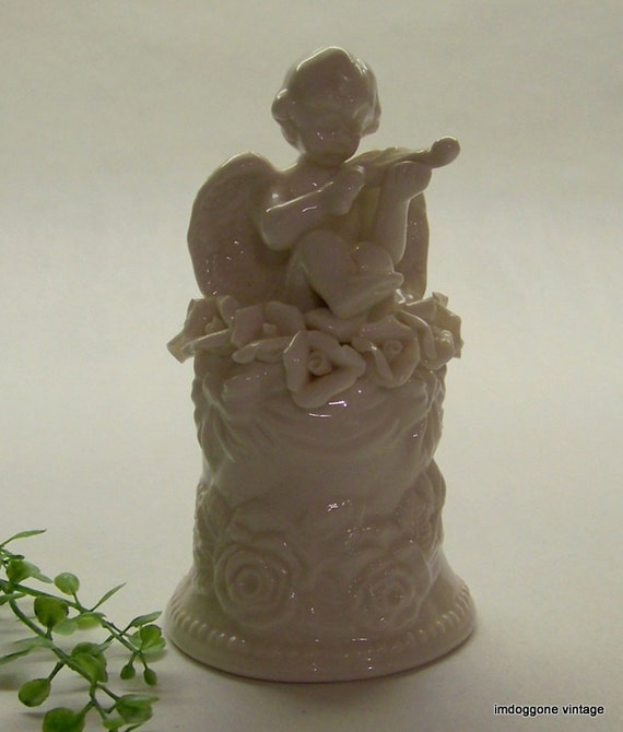 Porcelain Bell Angel with Flowers Porcelain Vintage Bell