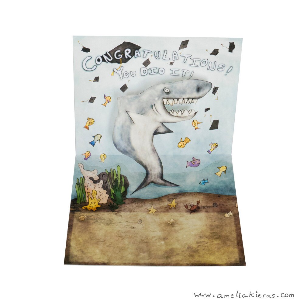 3D Pop Up Card Graduation Shark Congratulations
