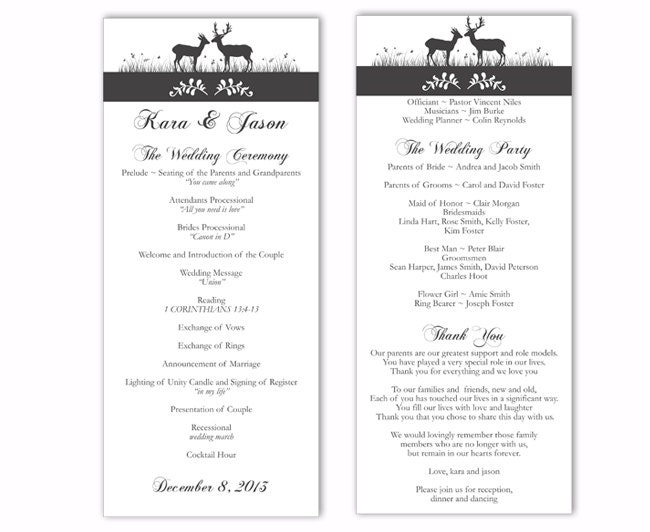 Wedding Program Template DIY Editable Text Word File Download