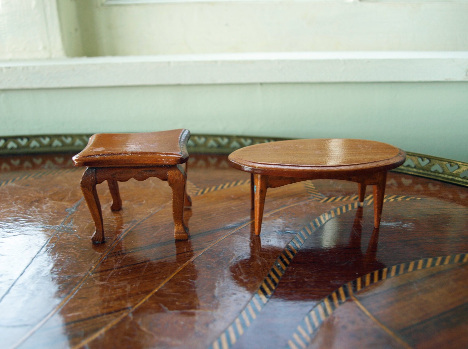 Dollhouse Miniature Coffee Table and End Table Set Light Oak Wood 1:12 ...