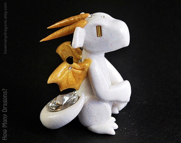 April birthstone dragon with diamond gem white dragon