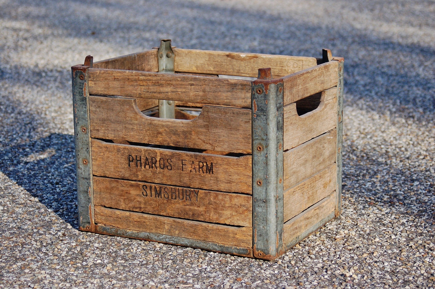 Wood Metal Milk Crate Box, Industrial Wood Wire Dairy Crate, Rustic ...