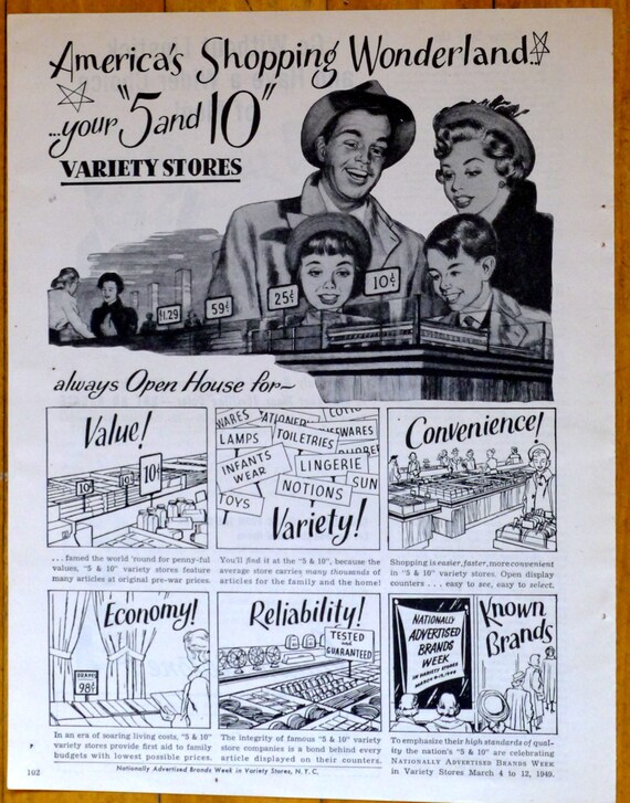 Items similar to 5 and 10 Variety Stores Magazine Ad - March 1949 ...
