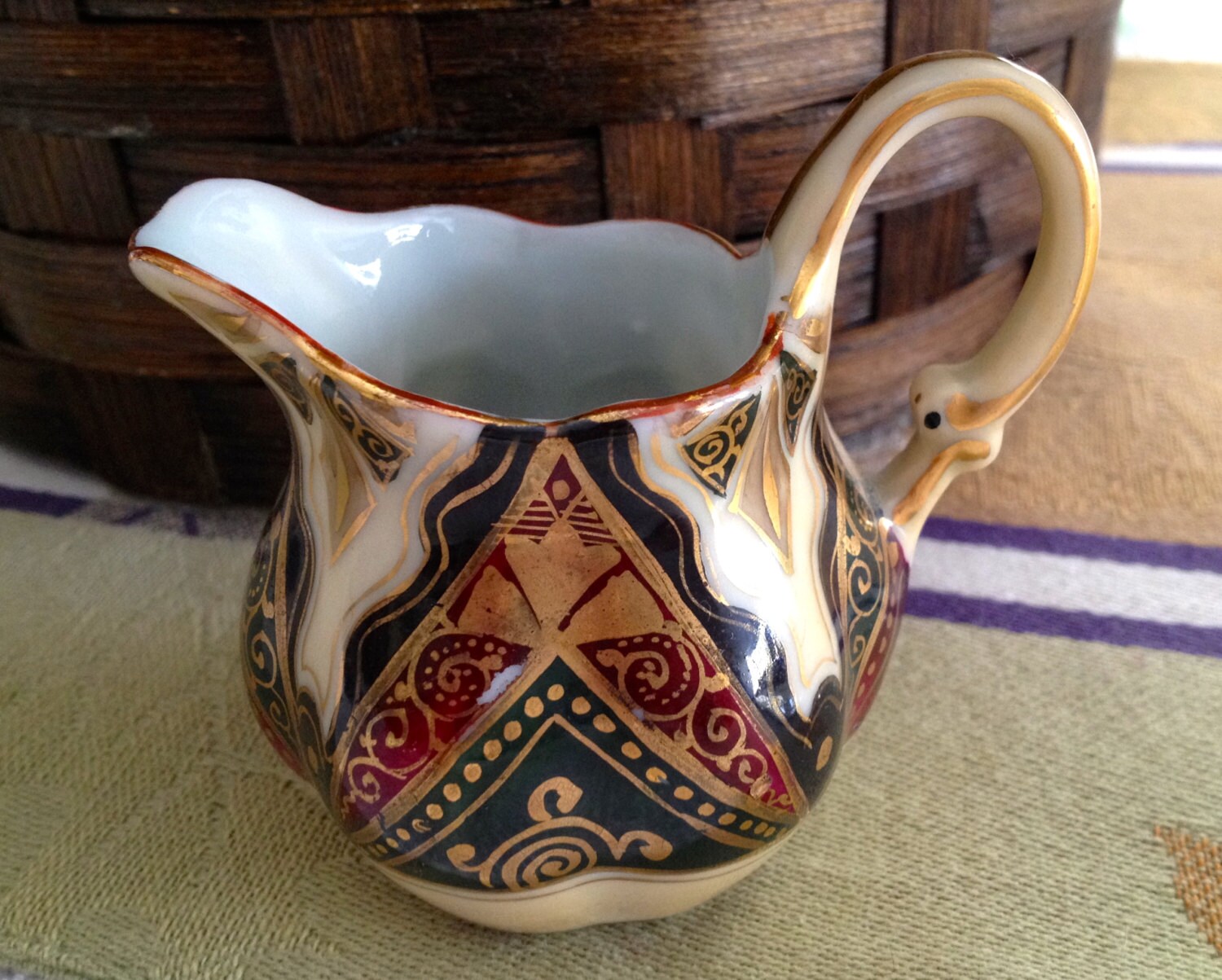 Vintage Creamer in Gold, Black, Burgundy and White with Gold Trim ...