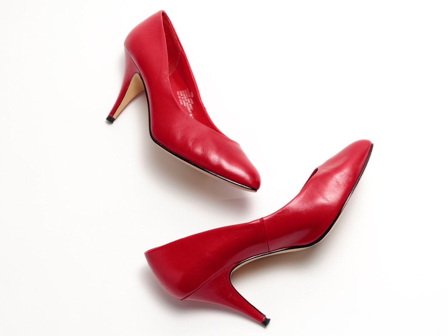 Vintage 80s Cherry Red Pumps 3 inch heels by DivisionofVintage