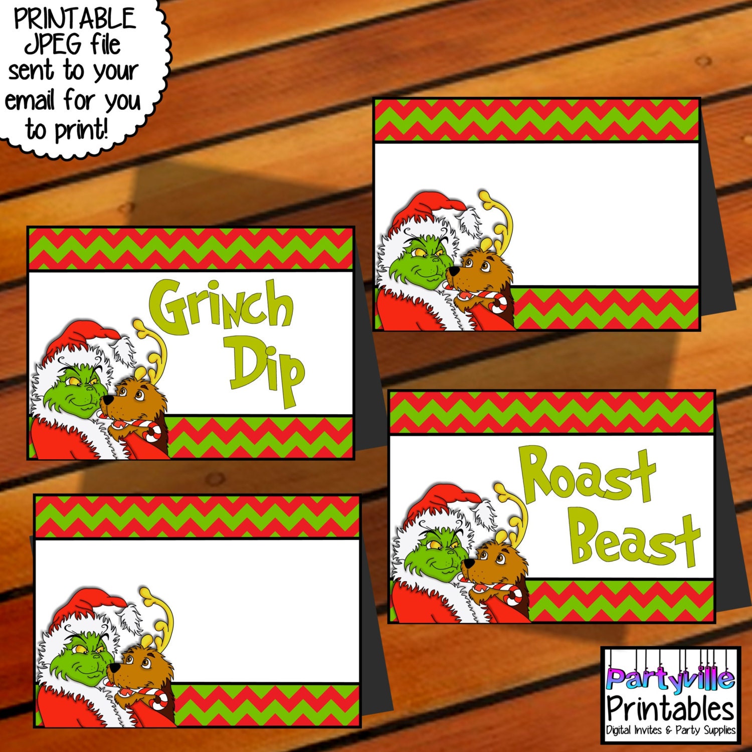 GRINCH FOOD TENTS food tents Dr. Seuss by PartyvillePrintables GRINCH FOOD TENTS food tents Dr. Seuss by PartyvillePrintables