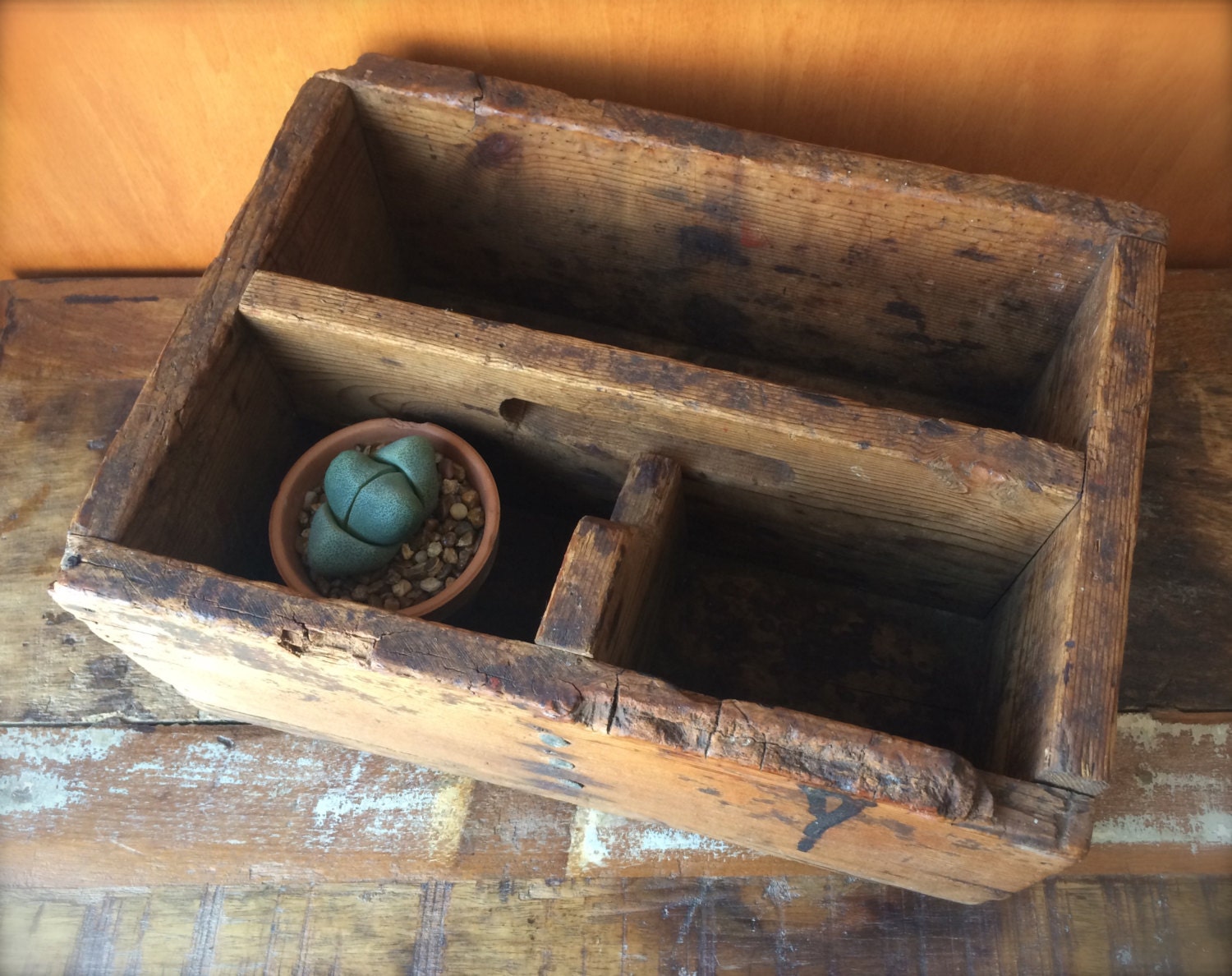 Antique Farmhouse Wooden Caddy, Vintage Rustic Wood Box, Rustic Wooden ...