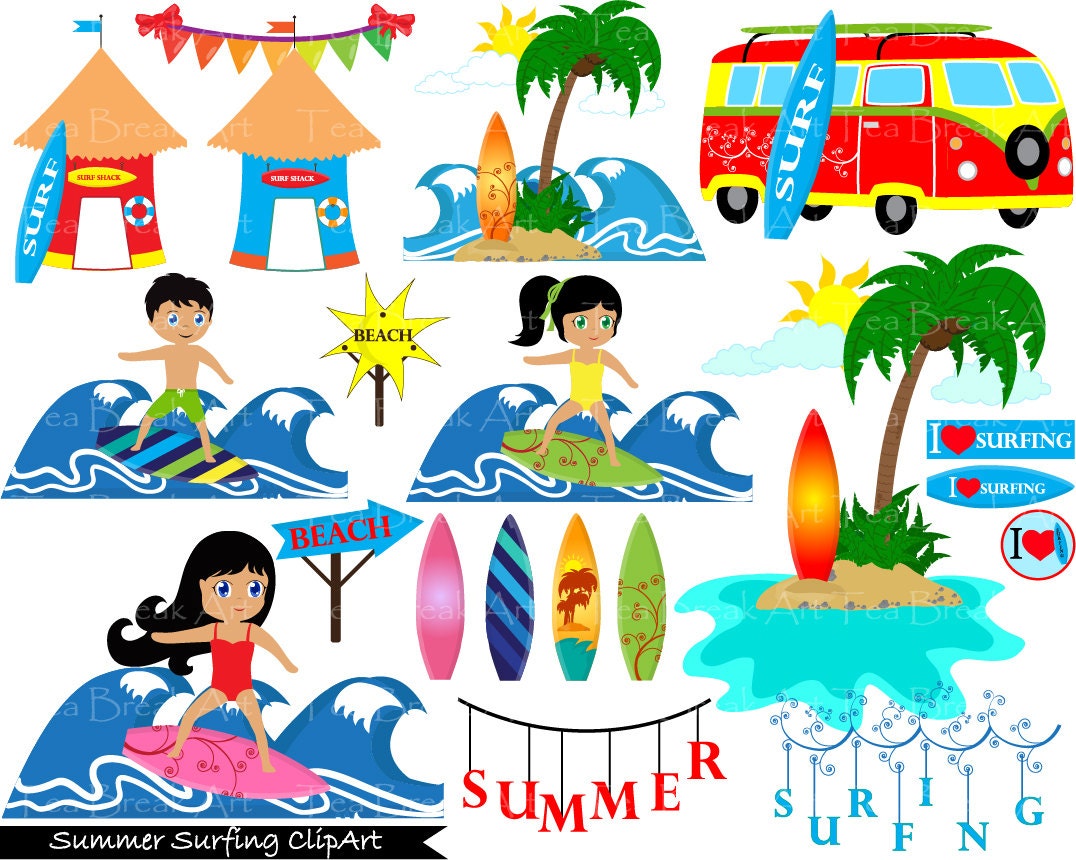 41 PNG Files Summer Surfing ClipArt Digital Clip Art Graphics