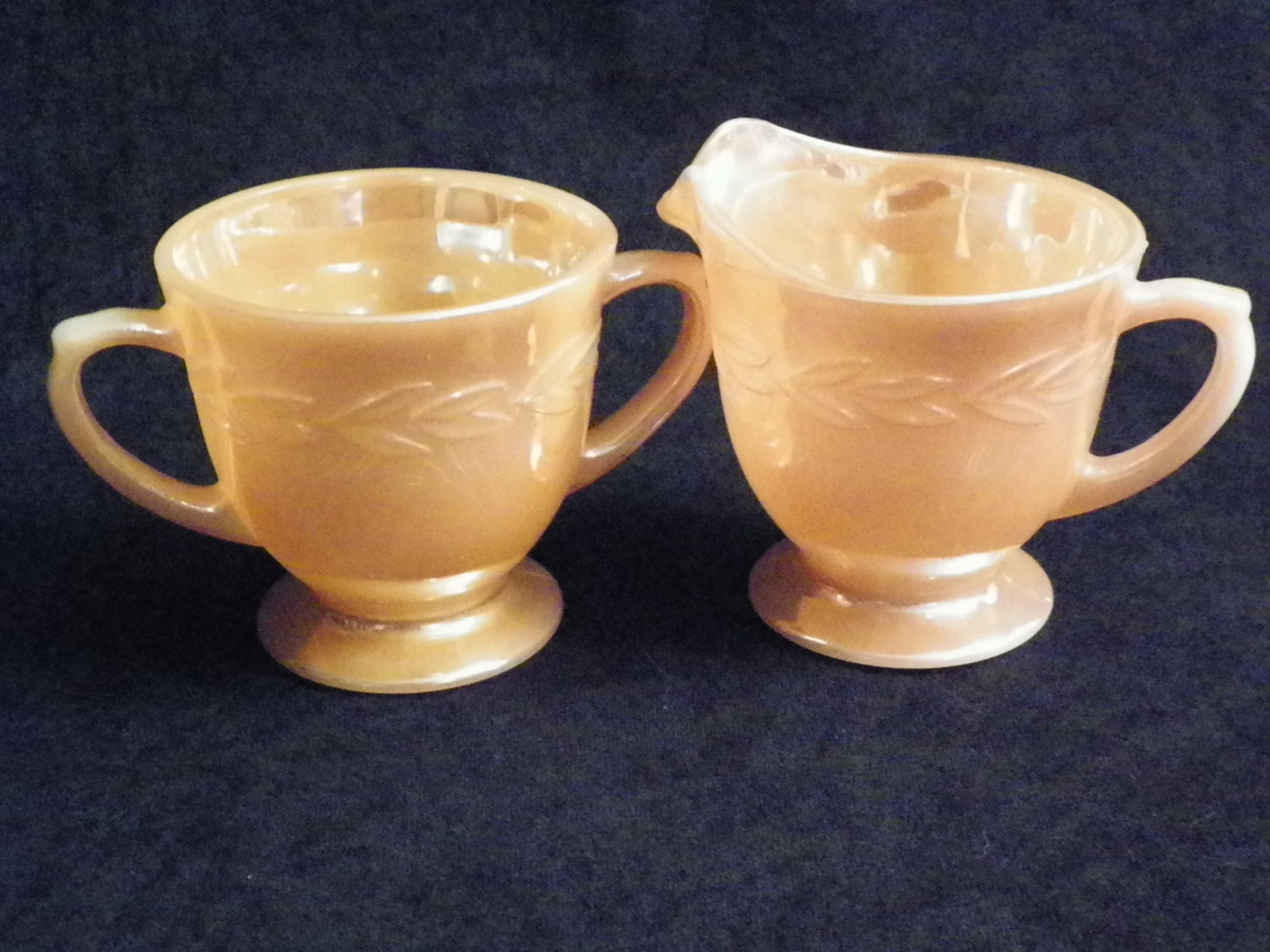 Fire King, Cream and Sugar Set, Peach Lusterware, Peach Lustre, Vintage ...