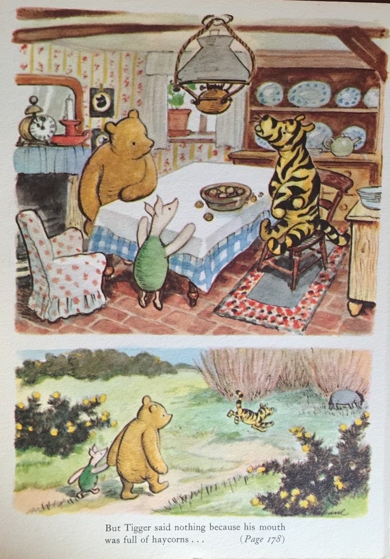 Vintage 1957 AA Milne Winnie The Pooh Book Page Art by WondrWandr