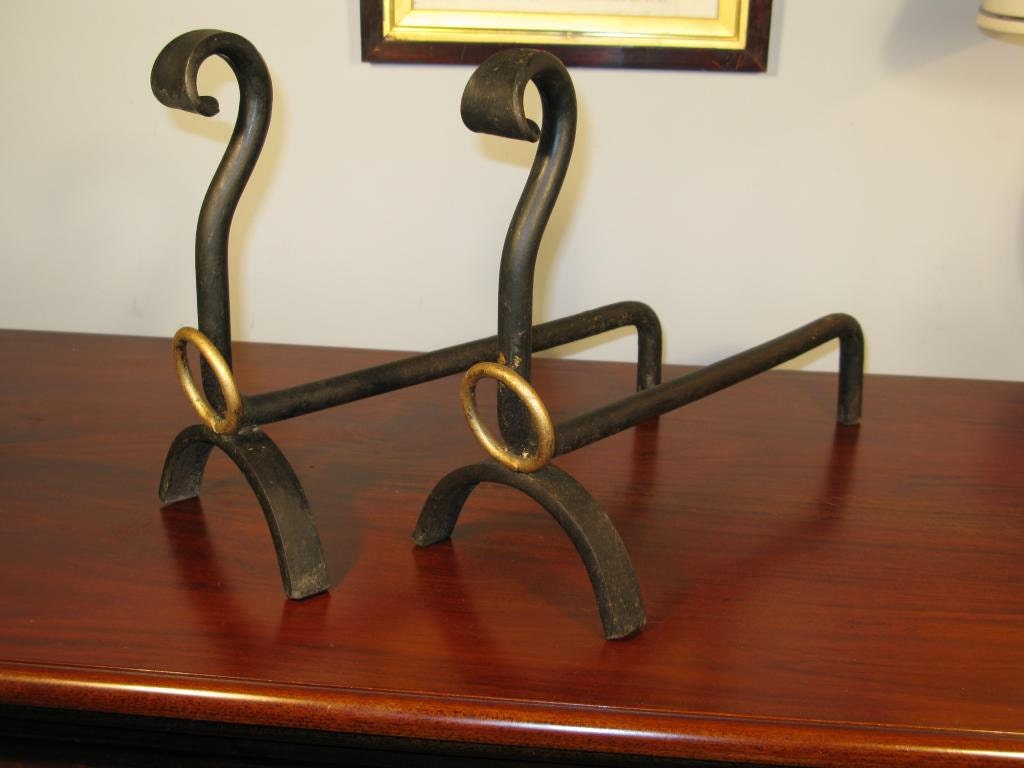 Antique Vintage Victorian Era Hand Forged Iron Andirons Fire Dogs Circa ...
