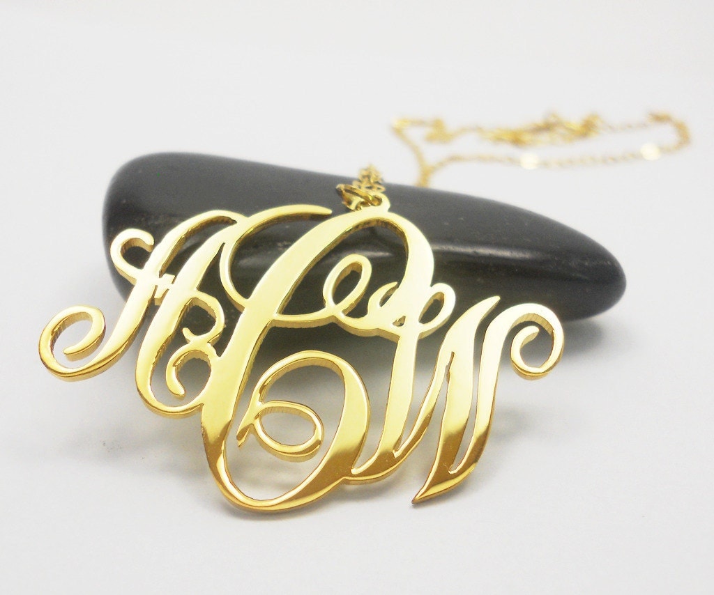 Gold Initial Necklace Charm,Monogram Initial Pendant,1.5 inch Monogram ...