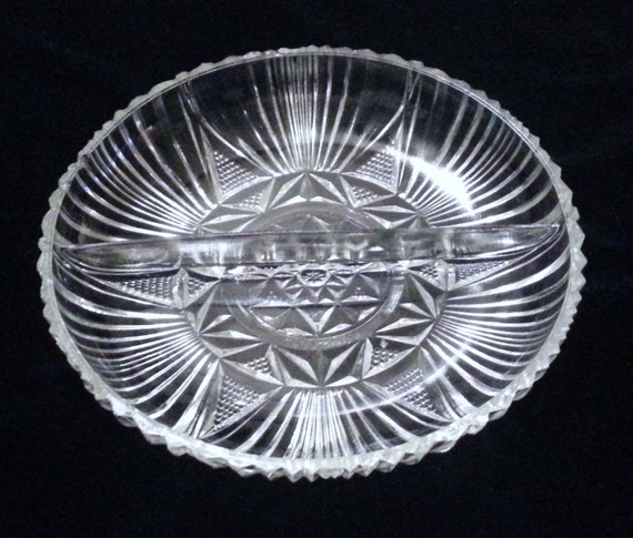 Vintage Clear Glass Art Deco Divided Relish Dish By Cherishedagain
