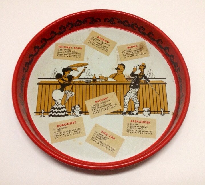 Vintage 50s Enamel Bar/Cocktail Serving Tray Mid Century MAD MEN ...