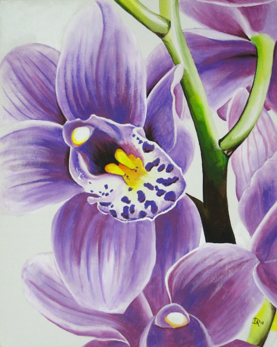 Items similar to Purple Orchid Original Acrylic Painting 16"x20" on Etsy