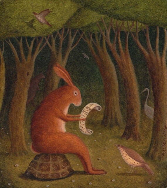 The Hare and the Tortoise. Original signed illustration print