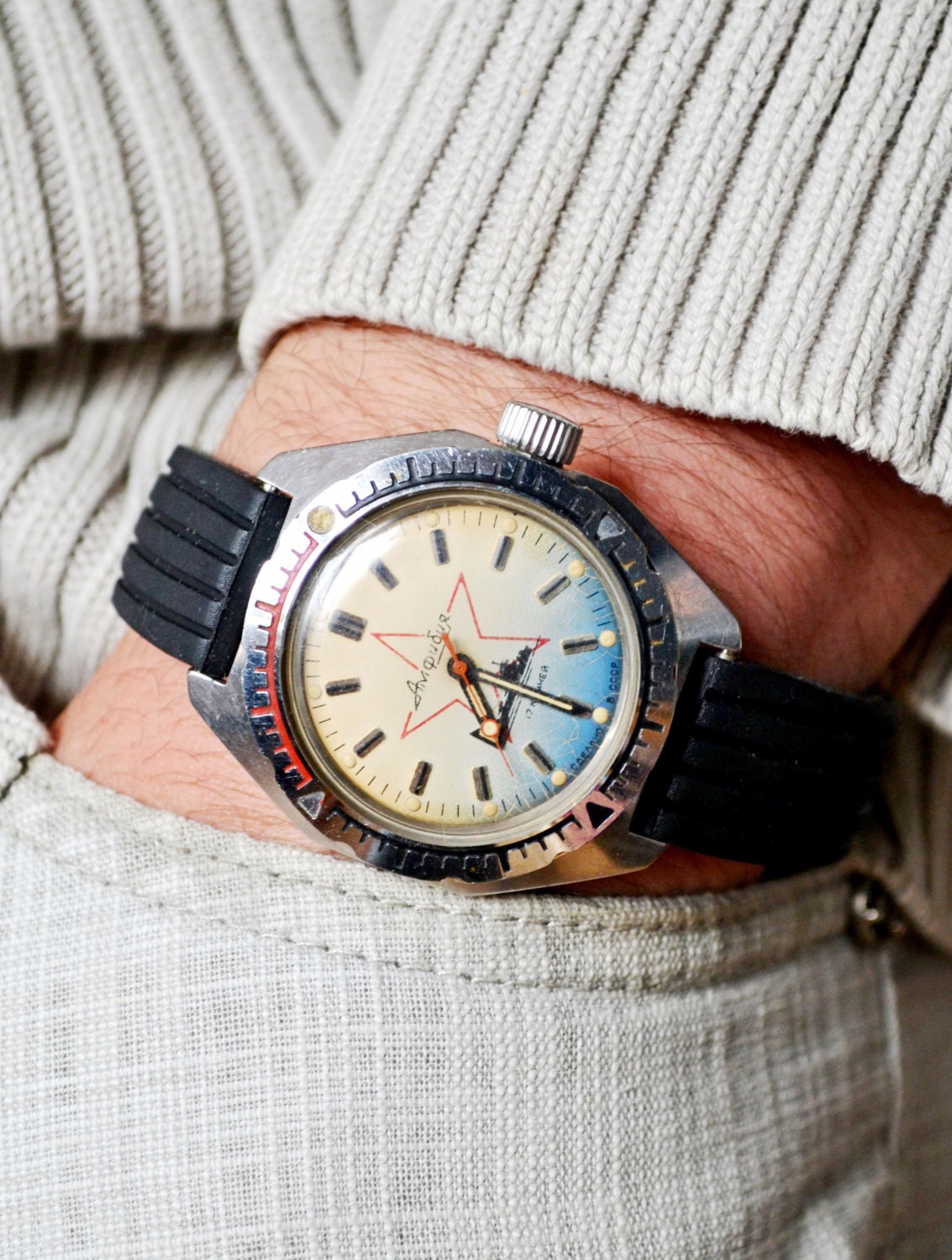 Vostok Komandirskie Diver Amphibian Antimagnetic Waterproof USSR Soviet ...