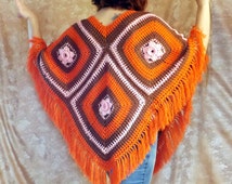Unique orange poncho related items | Etsy