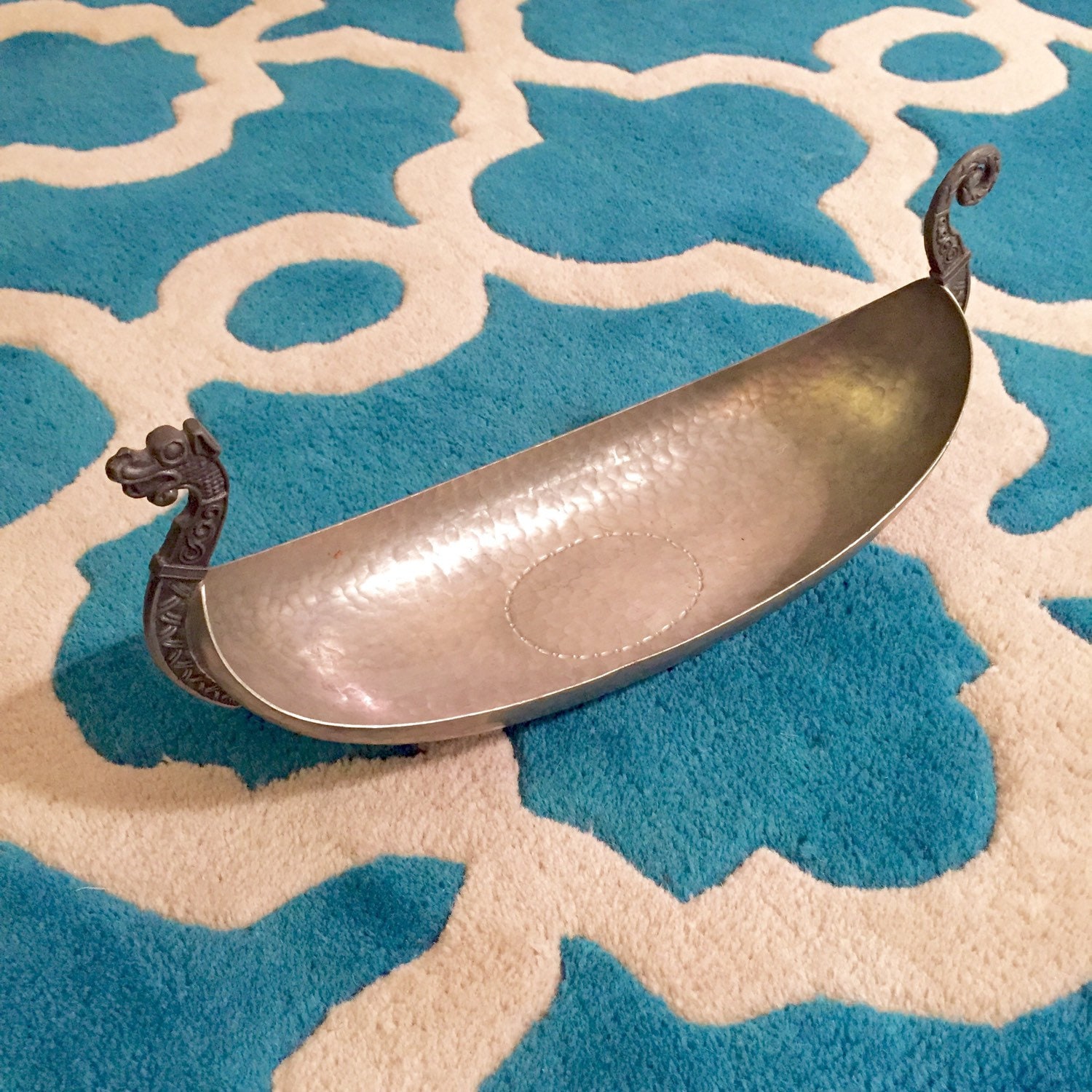 Antique Hammered Pewter Viking Boat Serving Tray – Made in Norway by ...