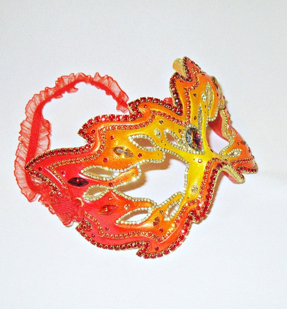 Items similar to Masquerade Ball Mask - Yellow and Orange - Fire Mask ...