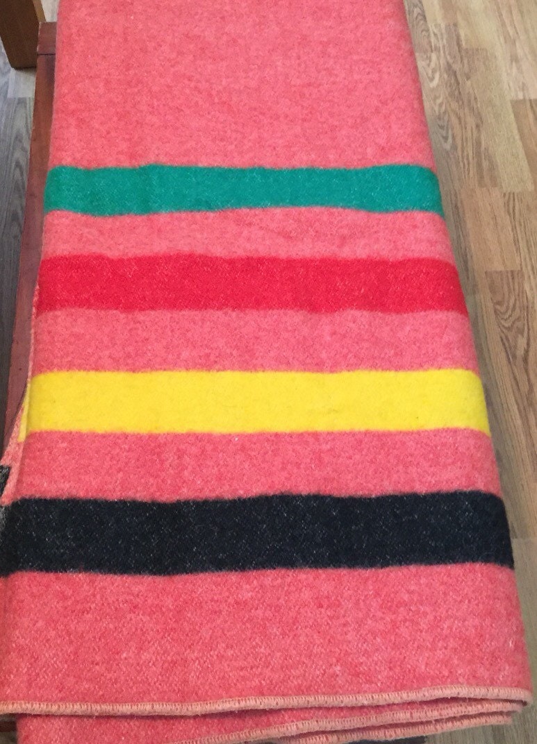 Antique Wool Blanket PINK WOOL BLANKET Pendleton Style Hudson
