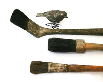 Vintage Paint Brushes Primitive Industrial Decor Wood Handled