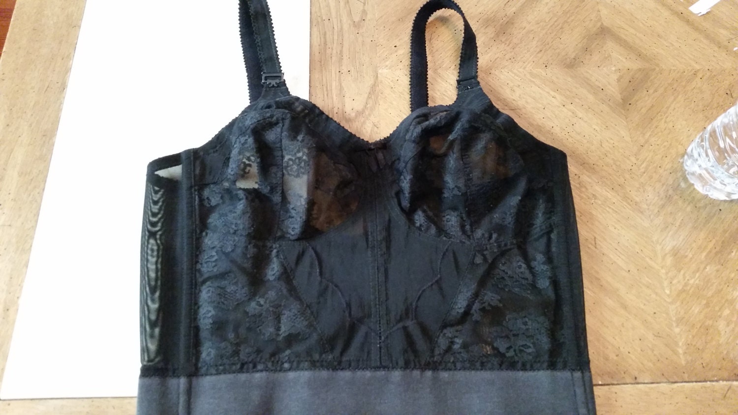 Vintage Bali Sky Bali BlackLong Line Bra Bullet Bra Brassiere