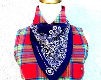 Southwestern Bandana - Vintage 80s Light Navy Blue and White Bandana ...