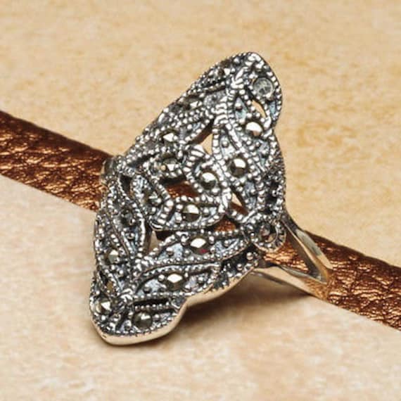 Sterling Silver Marcasite Stamped 925 Ring Size by Pugslabsndobes