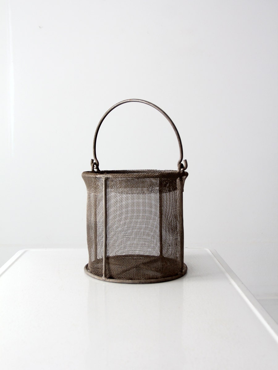 vintage wire mesh basket metal bucket