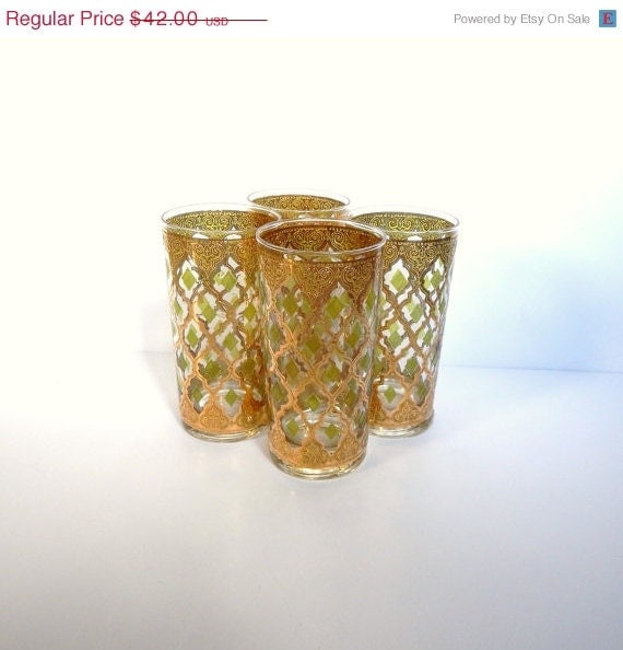 ON SALE Vintage Culver Barware – Culver Valencia – 22K Glasses – Gold ...