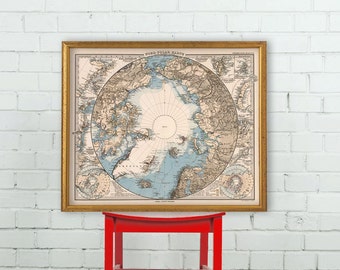Map of North Pole regions Arctica map fine print 16 x