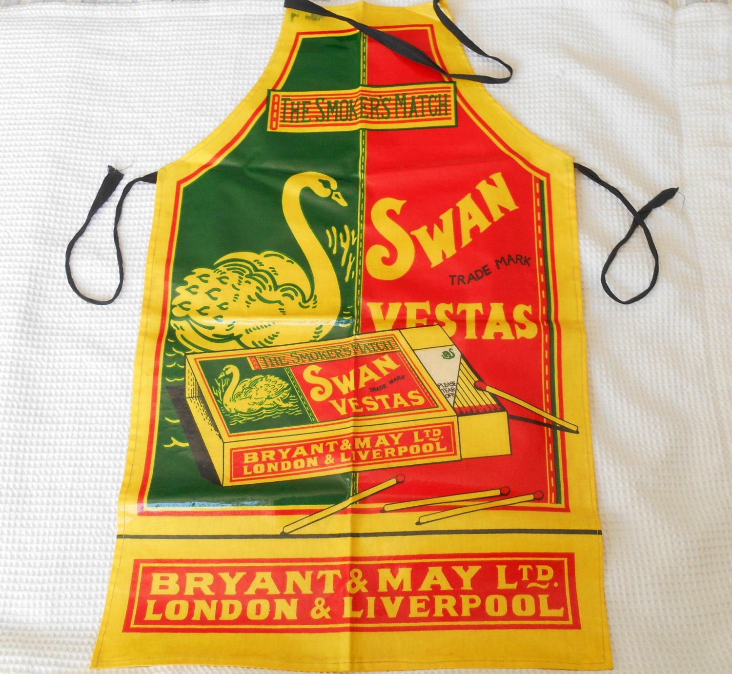 Swan Vesta Matches Vintage Apron Retro Advertising Bright Yellow Design ...