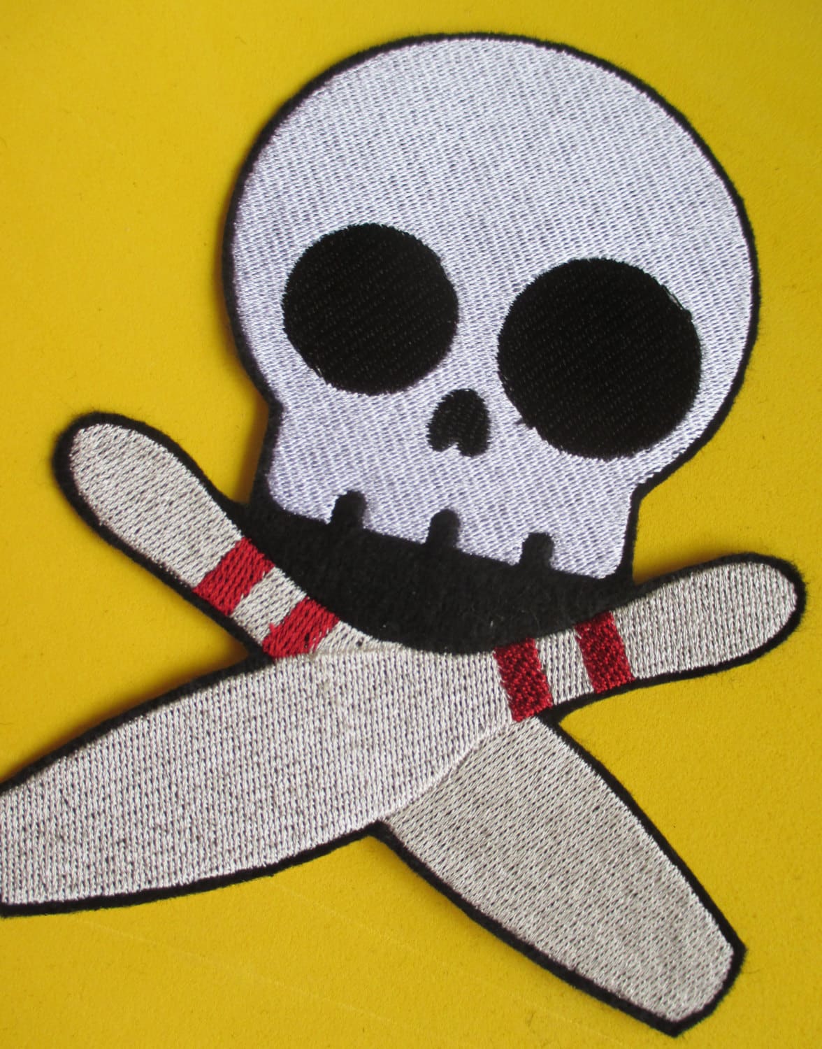 Large Embroidered Bowler Skull and Bowling Pins Cross Bones