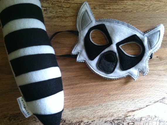 LEMUR Costume Felt Animal Mask and Tail Wool or Eco Felt