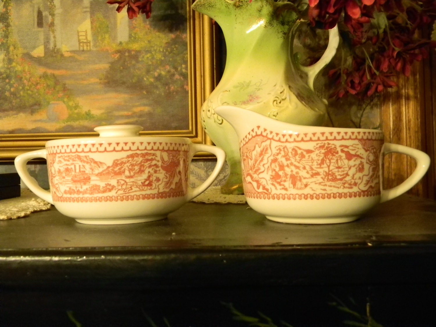 Vintage Memory Lane Transferware by Royal China Pink/Red with Acorn ...