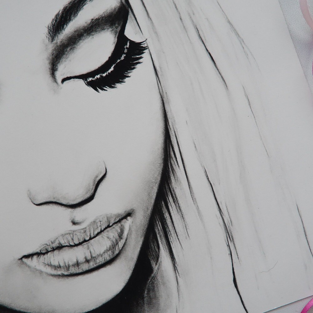 Original Charcoal Pencil Drawing of Nicki Minaj Celebrity