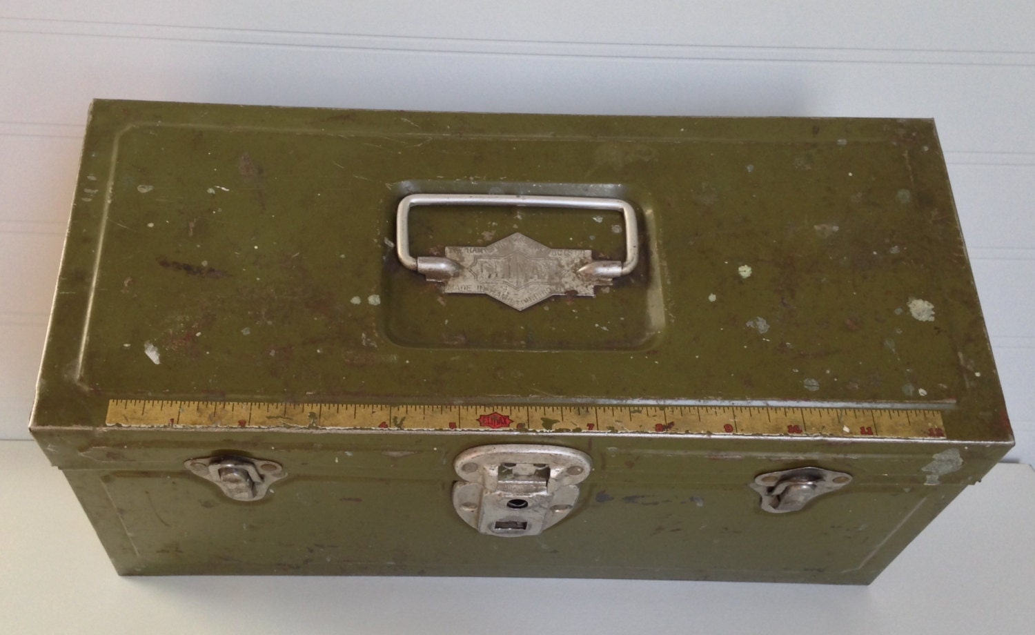 Metal Army Green Vintage Tool Box or Tackle Box Hamilton Metal Co ...