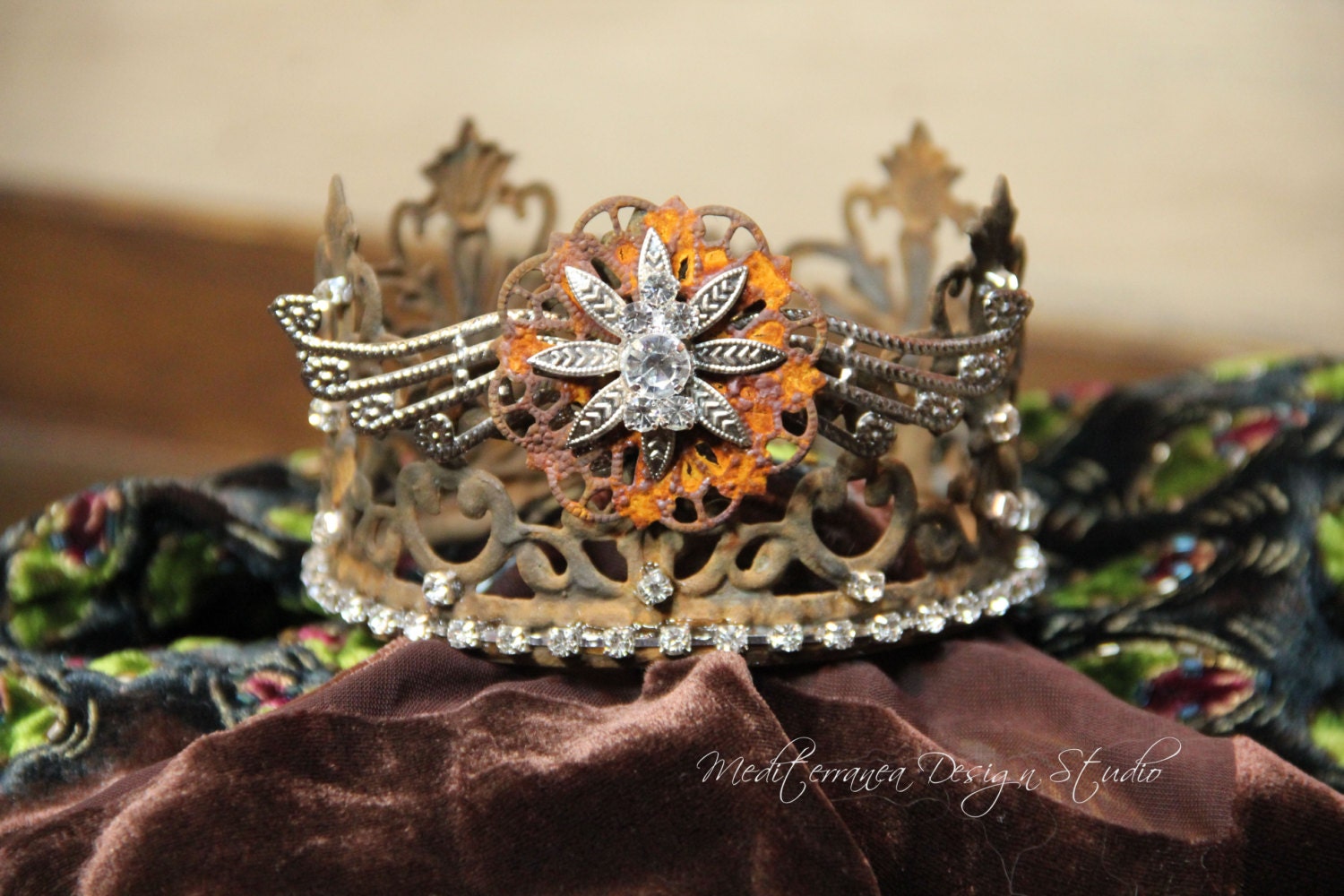 Embellished Metal crown rusty crown wedding crown tiara