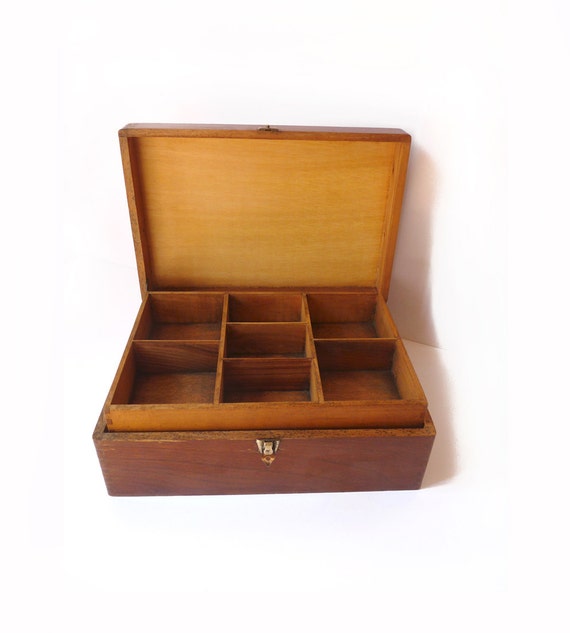 Wooden Box with Tray Storage Box Desk by FrenchVintageShop on Etsy