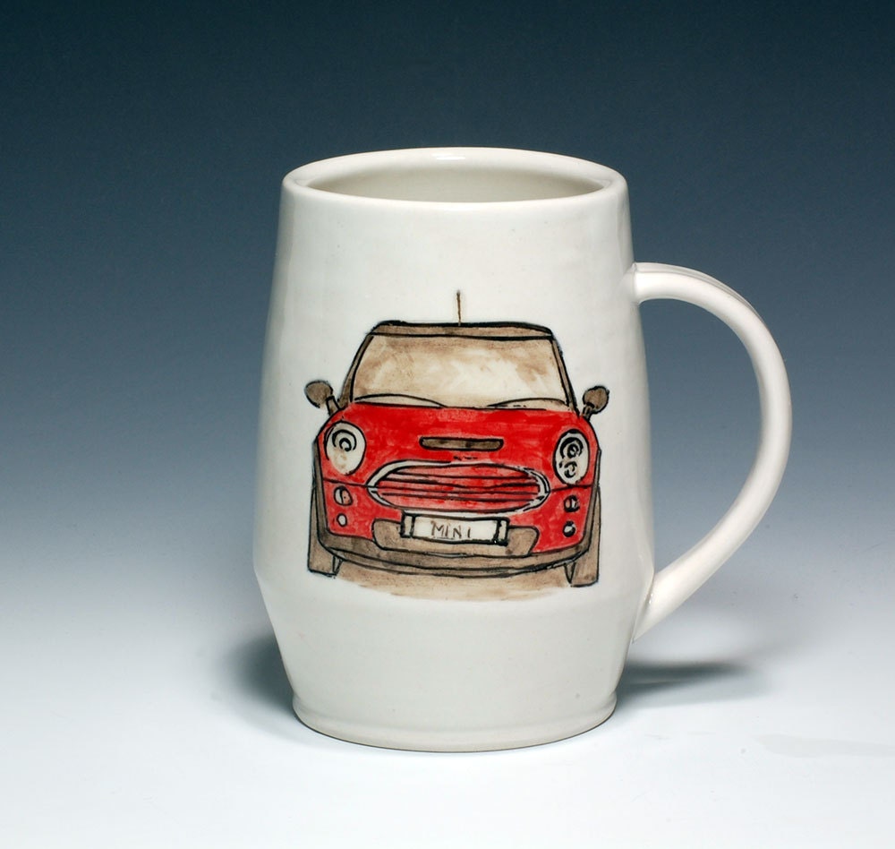 Red Mini Cooper Coffee Mug Red Black White by TheFeralBristle